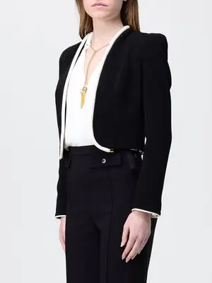 Elisabetta Franchi Cropped Jacket With Contrast Piping - Black