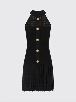 Balmain Halterneck Pleated Dress - Black