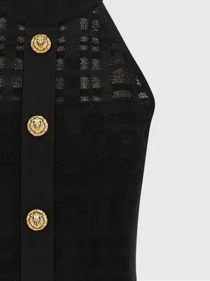 Balmain Halterneck Pleated Dress - Black