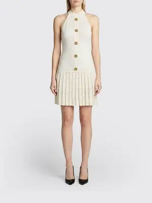 Balmain Halterneck Pleated Dress - White