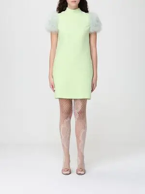 Valentino Garavani High Neck Feathered Sleeve Dress - Green