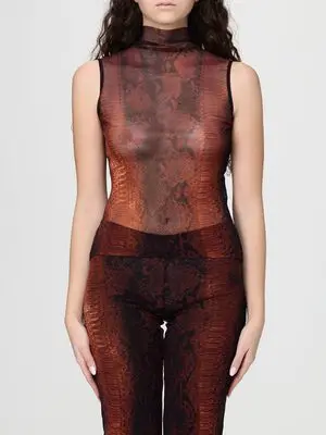 JEAN PAUL GAULTIER Sleeveless Python Print Tulle Turtleneck Top - Brown