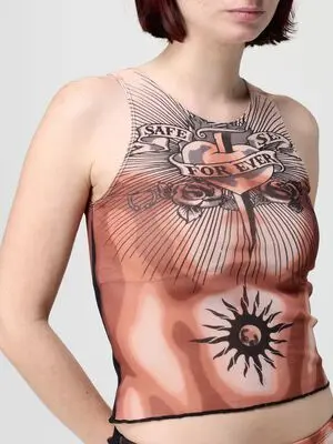JEAN PAUL GAULTIER The Safe Sex Tattoo Reedition" Printed Tulle Top