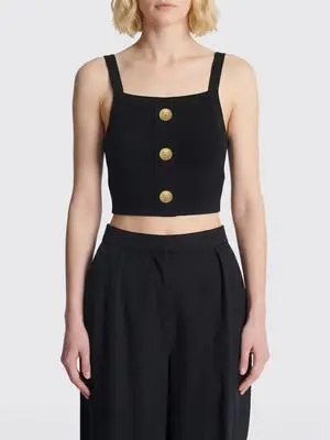Balmain Cropped Knit Top With Embellished Buttons - Black