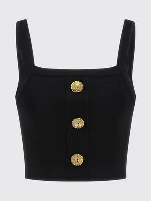 Balmain Cropped Knit Top With Embellished Buttons - Black