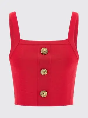 Balmain Cropped Knit Top With Embellished Buttons - Fuchsia