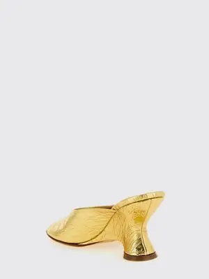Dries Van Noten Laminated Crocodile Print Leather Mules - Gold