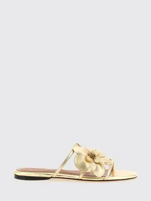 Zimmermann Orchid Laminated Leather Sandals With Floral Appliqu - Gold