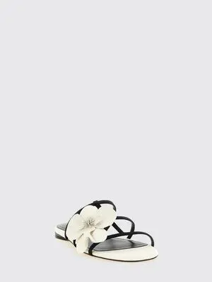 Zimmermann Orchid Leather And Twill Sandal With Floral Applications - White