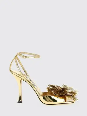 JIMMY CHOO Mimi Laminated Patent Leather Sandal With Floral Application - Gold