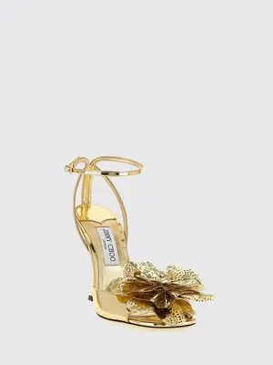 JIMMY CHOO Mimi Laminated Patent Leather Sandal With Floral Application - Gold