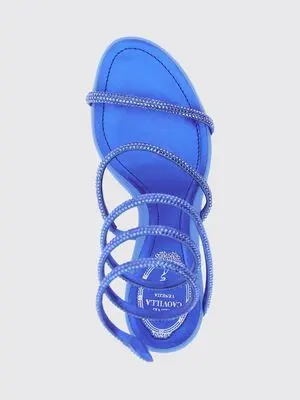 Rene Caovilla Cleo Crystal Embellished Satin Sandals - Blue