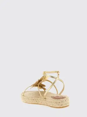 Zimmermann Orchid Laminated Leather Wedge Sandal With Floral Applications - Gold