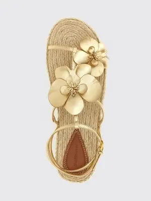 Zimmermann Orchid Laminated Leather Wedge Sandal With Floral Applications - Gold