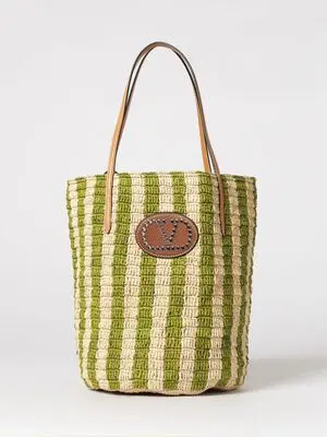 Valentino Garavani Striped Raffia Tote Bag - Green