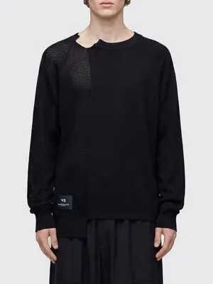 Y3 Crew Neck Pullover With Distressed Mesh And Asymmetrical Hem - Black