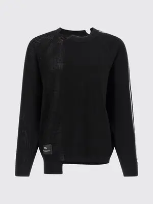 Y3 Crew Neck Pullover With Distressed Mesh And Asymmetrical Hem