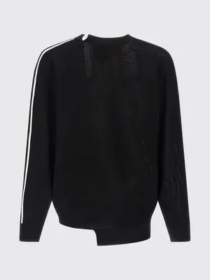 Y3 Crew Neck Pullover With Distressed Mesh And Asymmetrical Hem