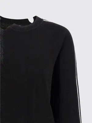 Y3 Crew Neck Pullover With Distressed Mesh And Asymmetrical Hem