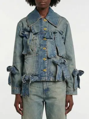 GANNI Denim Jacket With Bow Detailing - Blue