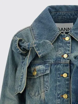 GANNI Denim Jacket With Bow Detailing - Blue
