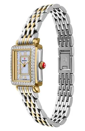 Michele Deco Madison Mini Diamond & Mother-of-pearl Bracelet Watch - Two-tone/blue