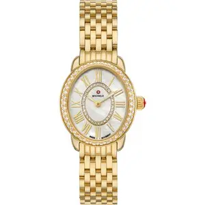 Michele Serein Oval Diamond & Mother-of-pearl Bracelet Watch - Gold