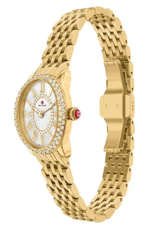 Michele Serein Oval Diamond & Mother-of-pearl Bracelet Watch - Gold