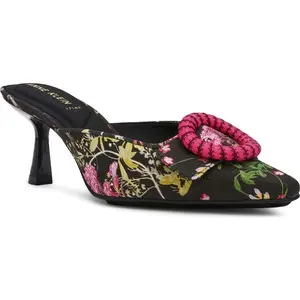 Anne Klein Cassia Buckled Kitten Heel Mules - Black Floral