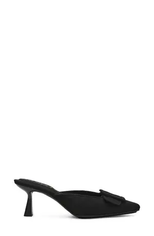 Anne Klein Cassia Buckled Kitten Heel Mules - Black Microsuede