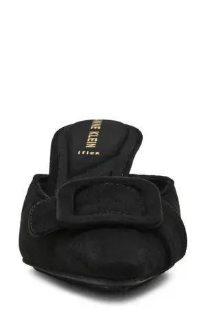 Anne Klein Cassia Buckled Kitten Heel Mules - Black Microsuede