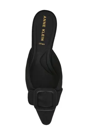 Anne Klein Cassia Buckled Kitten Heel Mules - Black Microsuede