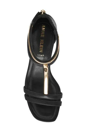 Anne Klein Juliet T-strap Sandals - Black Smooth