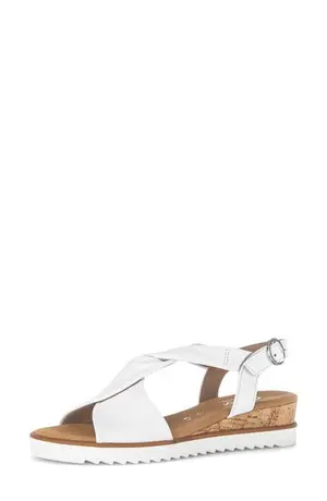 Gabor Ankle Strap Wedge Sandal - White