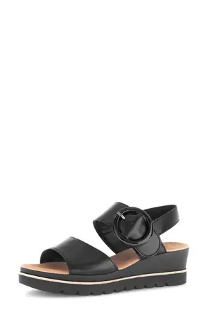 Gabor Quarter Strap Wedge Sandal - Black