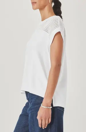 Splendid Jada Pointelle Cap Sleeve T-shirt - White