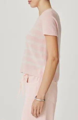 Splendid Emerson Stripe Short Sleeve Sweater - Rose Petal Pink/shell