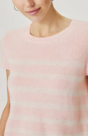 Splendid Emerson Stripe Short Sleeve Sweater - Rose Petal Pink/shell