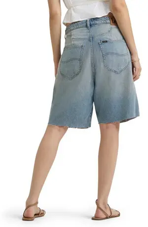 LEEM Darted Slouch Denim Bermuda Shorts - Warm Ocean