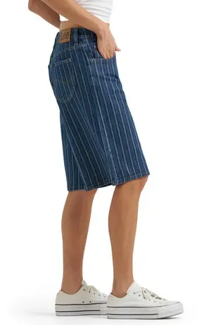 LEEM Stripe Mid-rise Denim Shorts