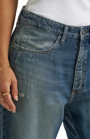 LEEM Darted Slouch Distressed Denim Bermuda Shorts - Heavy Rainfall