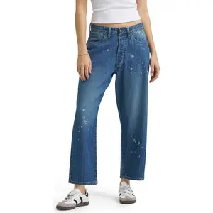 LEEM Bleach Splatter Herringbone Cropped Jeans
