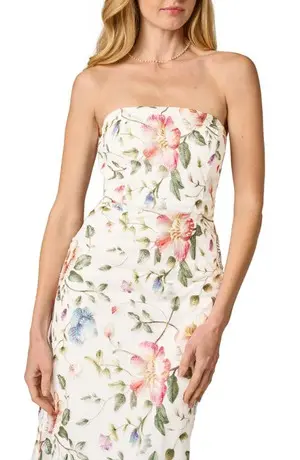 Adrianna Papell Strapless Embroidered Column Gown
