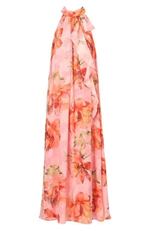 Adrianna Papell Printed Halter Trapeze Gown