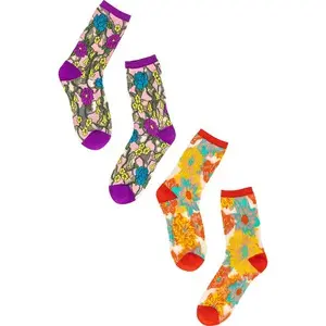 SOCK CANDY Garden Party Floral Sheer Crew Socks