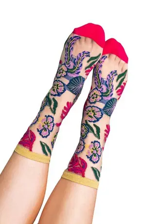 SOCK CANDY Floral Sheer Crew Socks 2-pack
