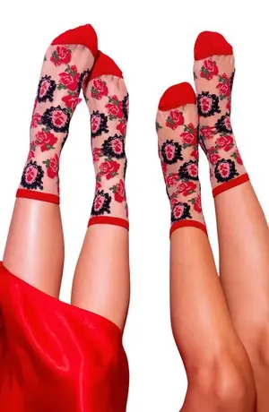 SOCK CANDY Floral Sheer Crew Socks 2-pack