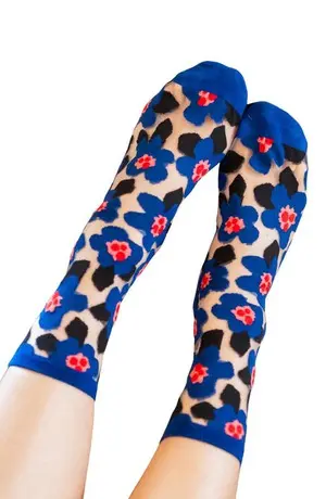 SOCK CANDY Bold Blooms Floral Sheer Crew Socks