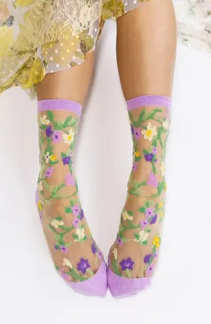SOCK CANDY Floral Sheer Crew Socks