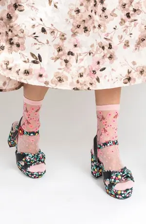 SOCK CANDY Floral Sheer Crew Socks